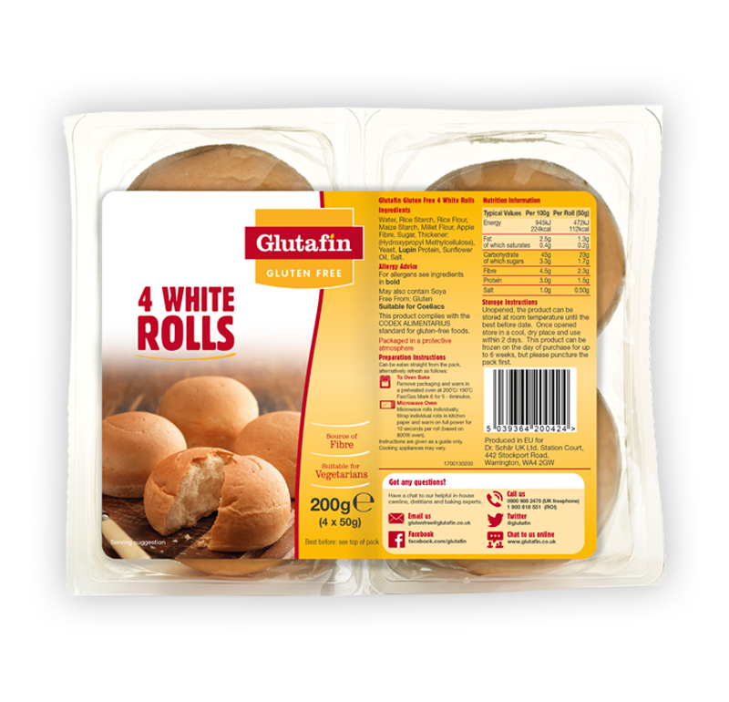 Glutafin Gluten Free 4 White Rolls - Glutafin